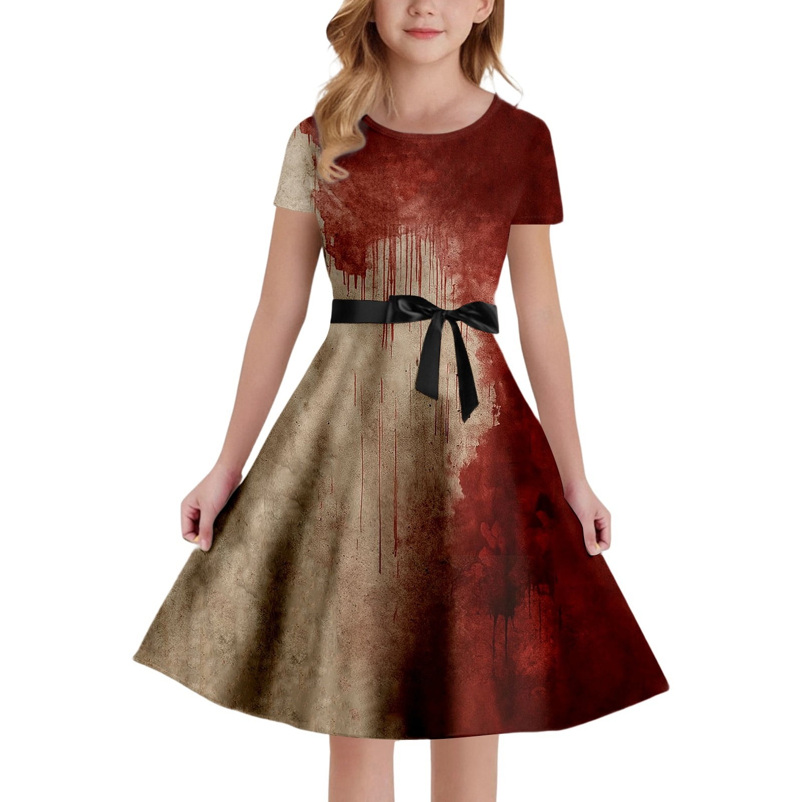 Tfken Dress For Girls Crew Neck Short Sleeve Slip Dress Print Outdoor ...