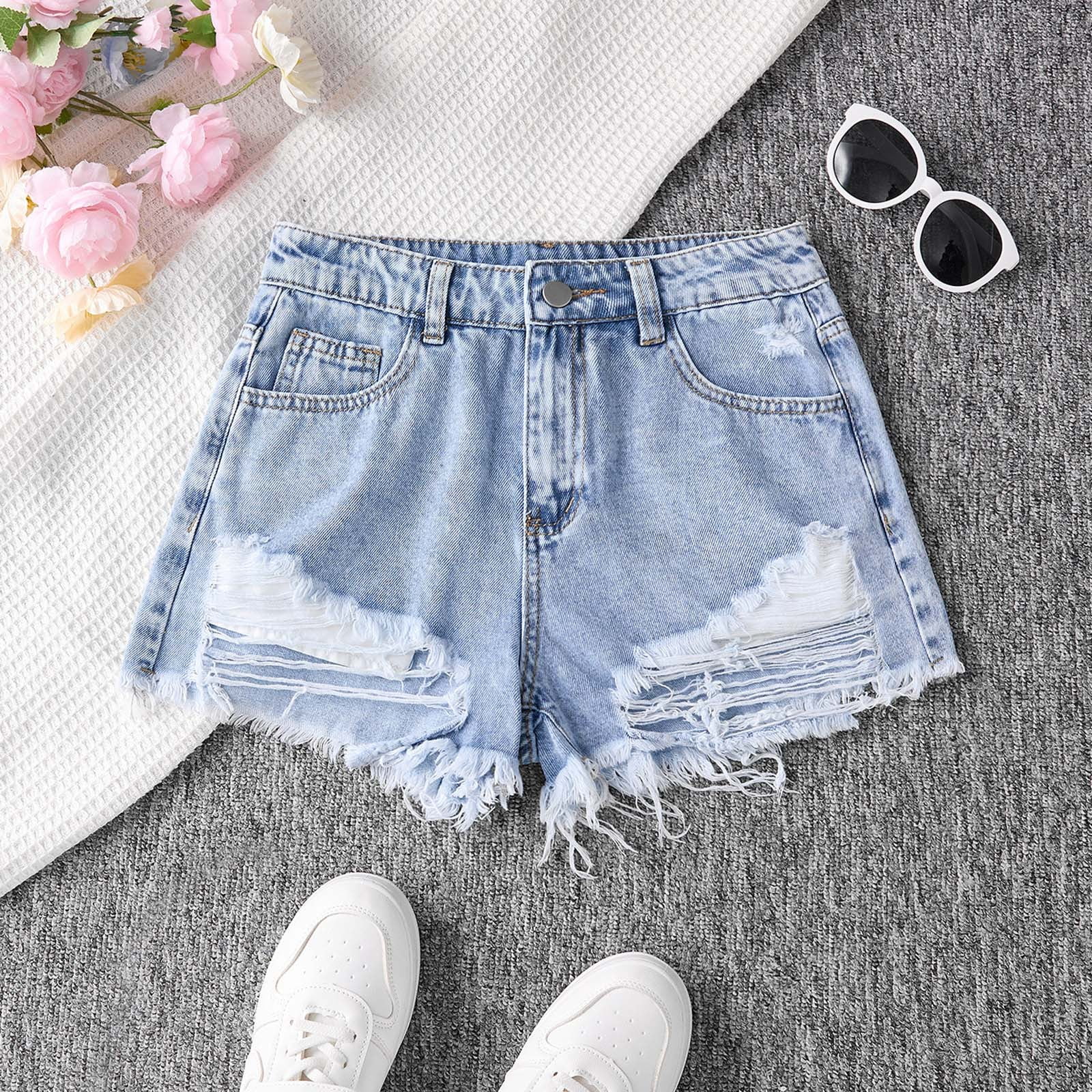 Tfken Jeans Shorts For Girls Kids Comfortable Summer Ripped Elastic ...