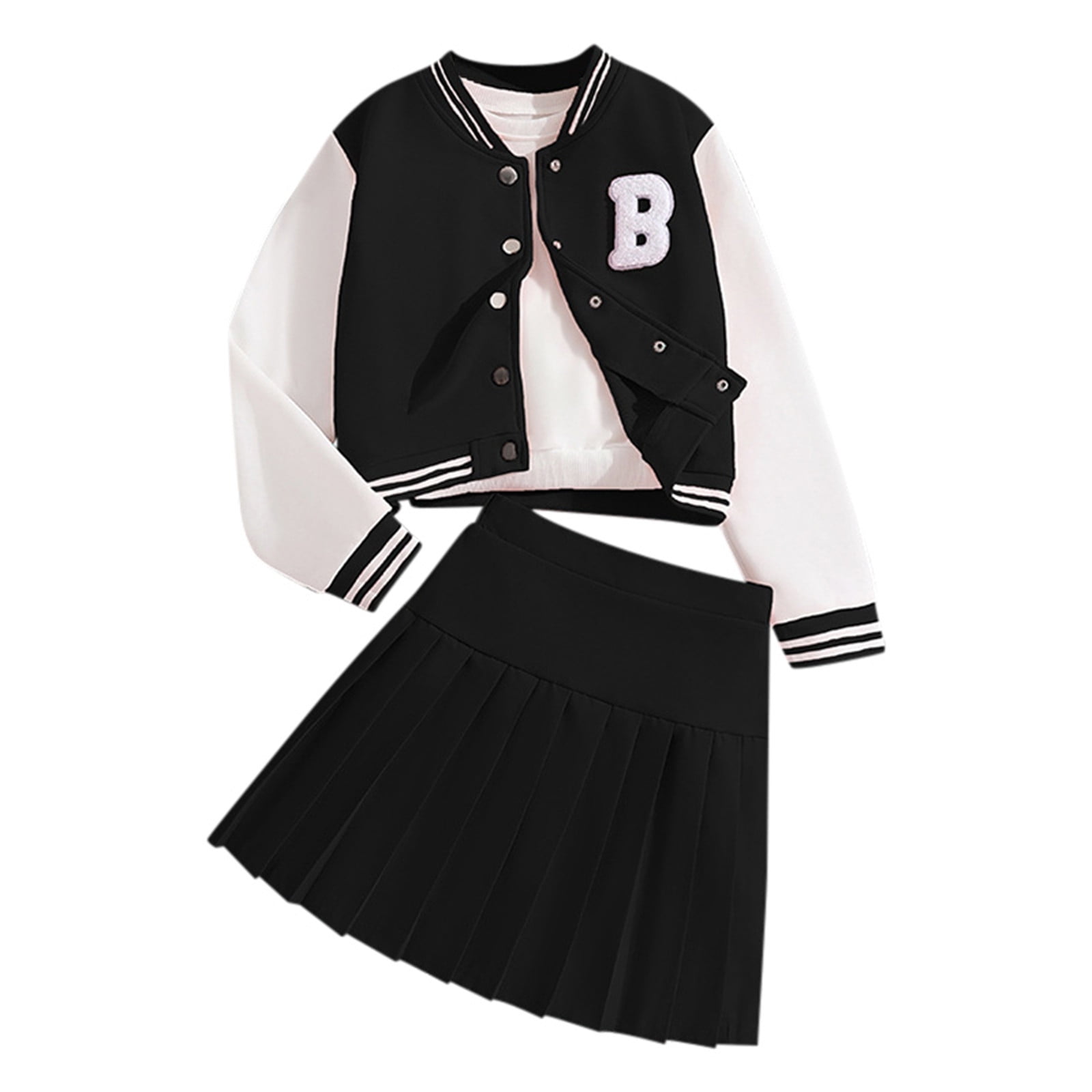 Tfken Outfit For Girls Baseball Jacket With Pleated Skirt Set Baseball ...