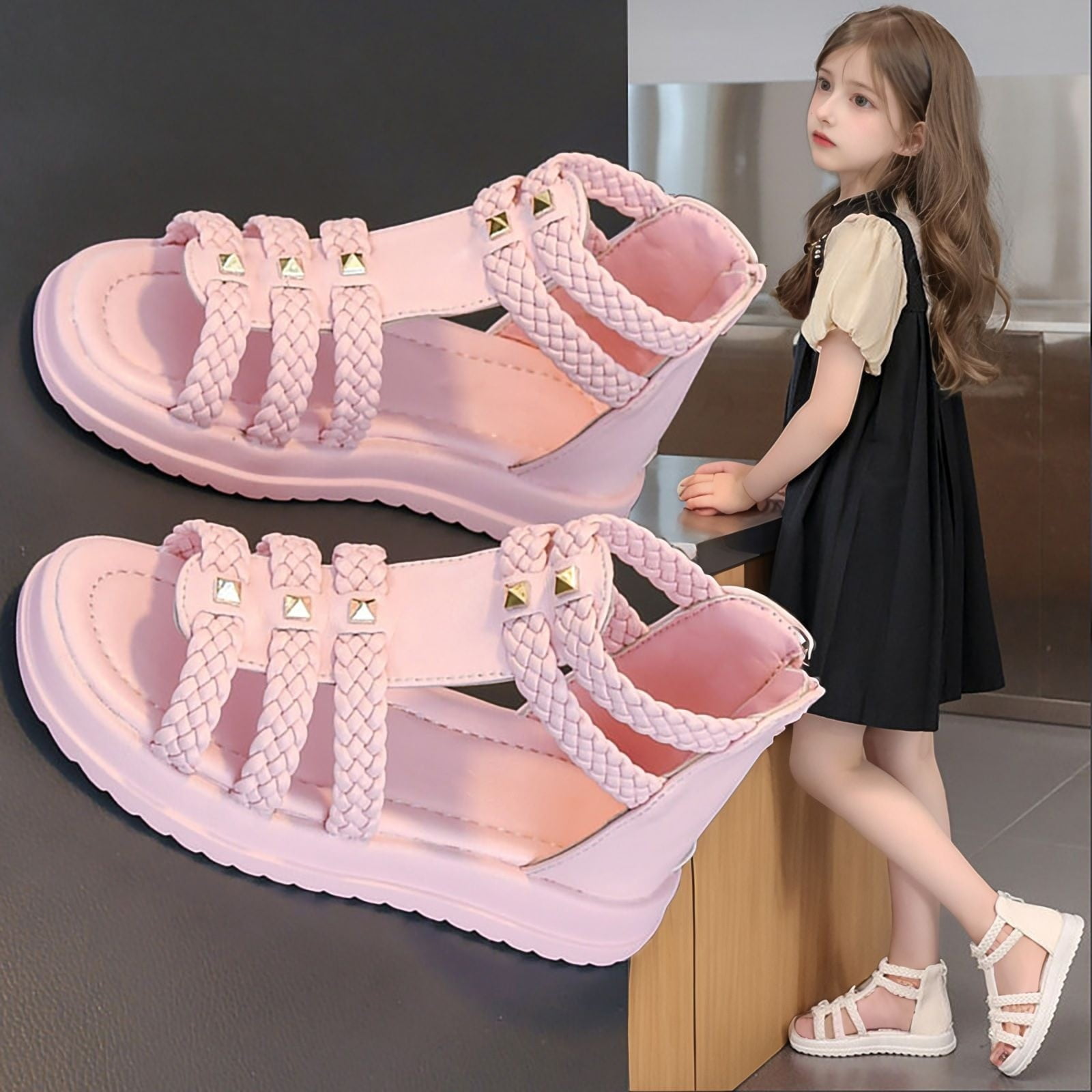 Tfken Sandals For Girls Kids Size 10 Adjustable Ankle Strap Flatform ...