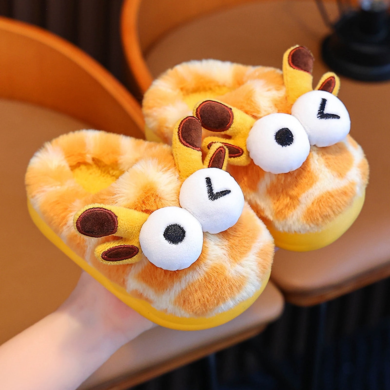 Tfken Slippers For Girls Baby Cartoon Print Open Heel Fleece Cushy ...