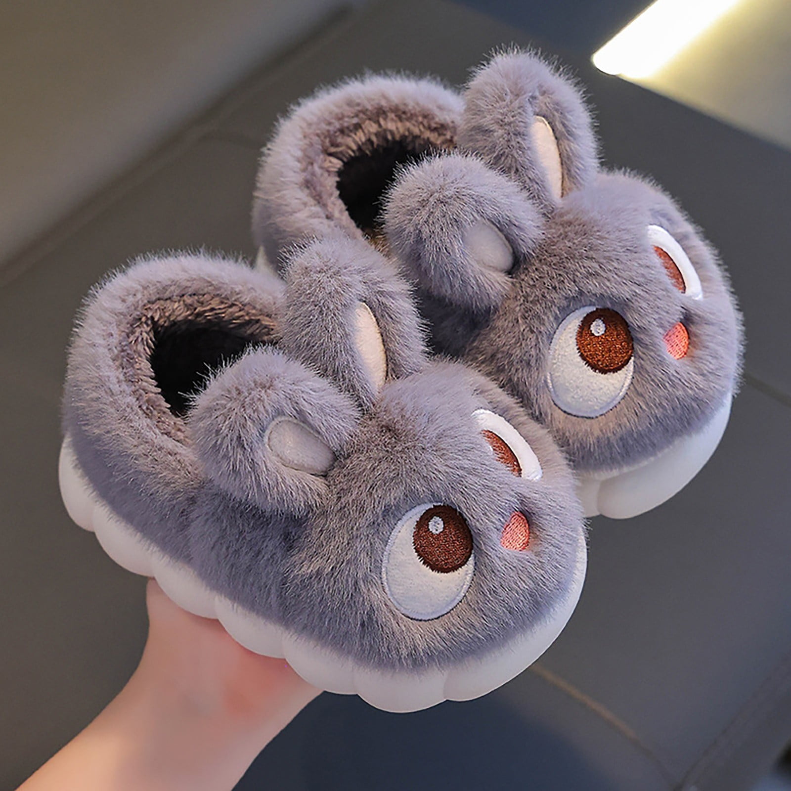 Tfken Slippers For Girls Child No Fuzzy Plush Closed Heel Rabbit Print ...