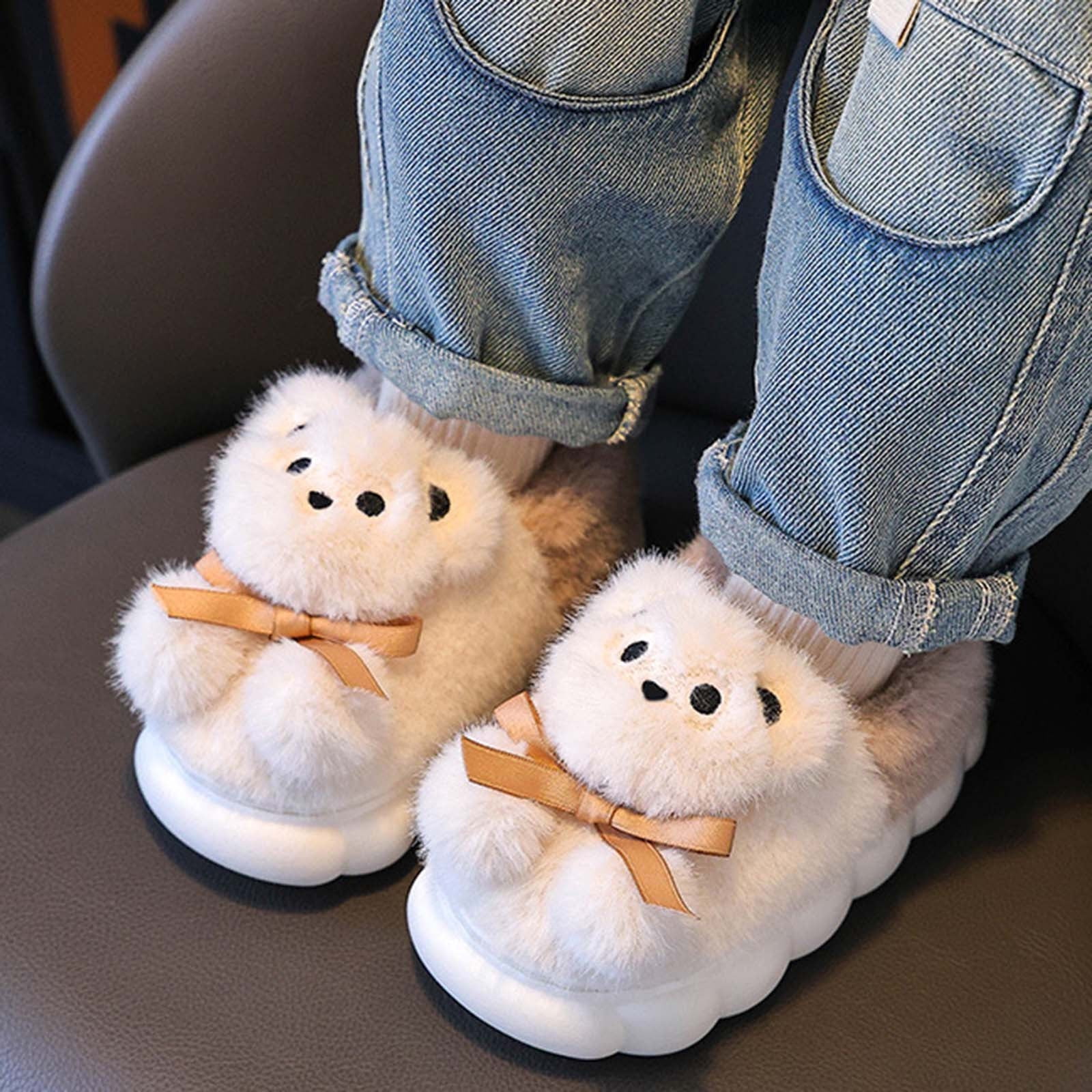 Tfken Slippers For Girls Kids Cartoon Print Closed Heel Fleece Soft ...
