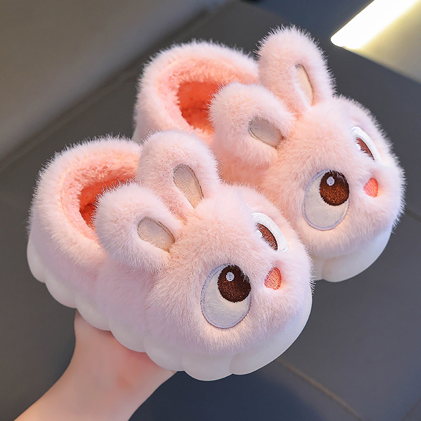Tfken Slippers For Girls Teen Rabbit Print Closed Heel Fuzzy Plush Fleece Soft House Shoes Light ...