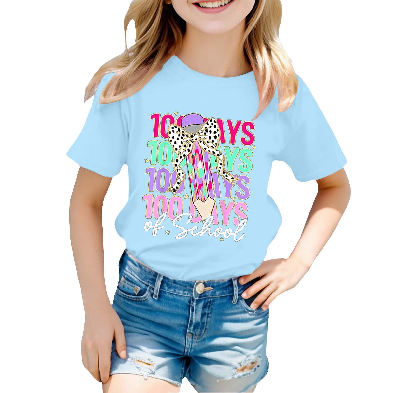 Tfken Toddler Girl Kids T-Shirts 100 Days Celebration Crew Neck Short ...