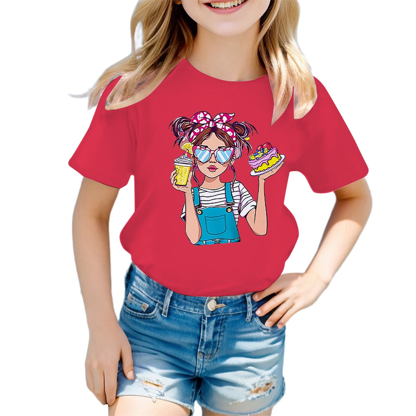 Tfken Toddler Girl Kids T-Shirts Crew Neck Short Sleeve Tops Cartoon ...
