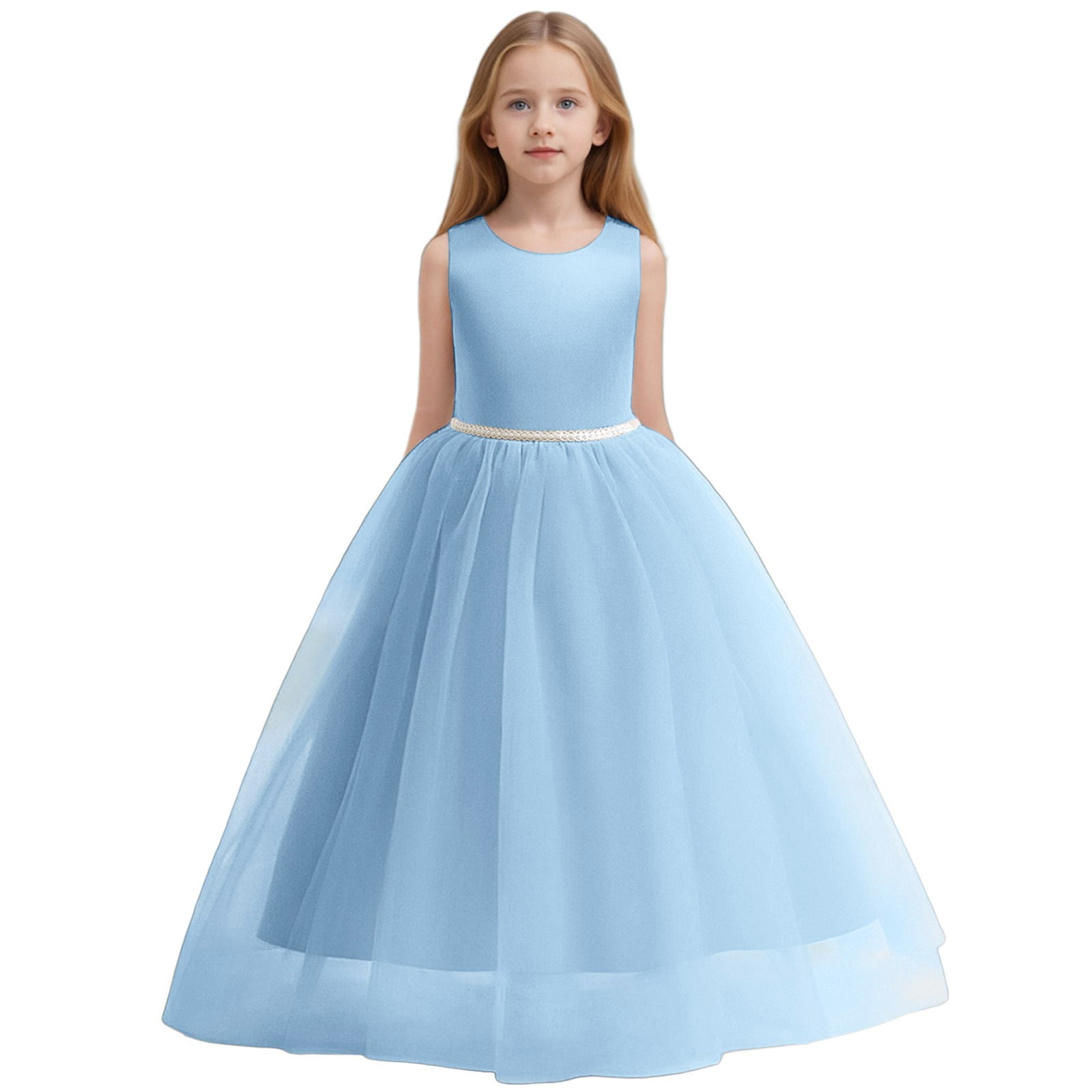 Tfken Toddler Kids Girls Dress Crew Neck Sleeveless Ball Gown Solid ...