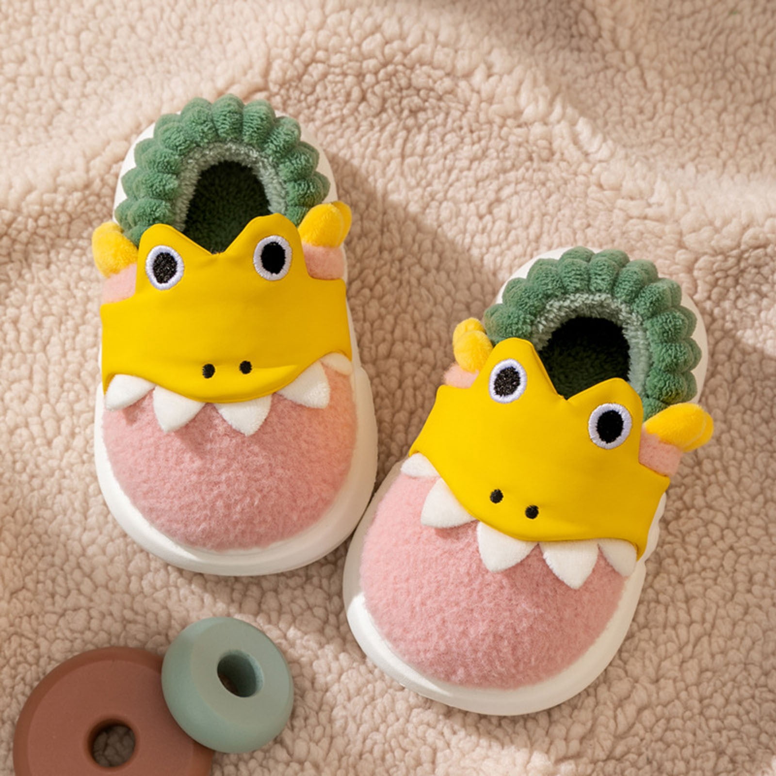 Tfken Toddler Kids Girls Slippers Warm Funny Print Fuzzy Plush Lining ...