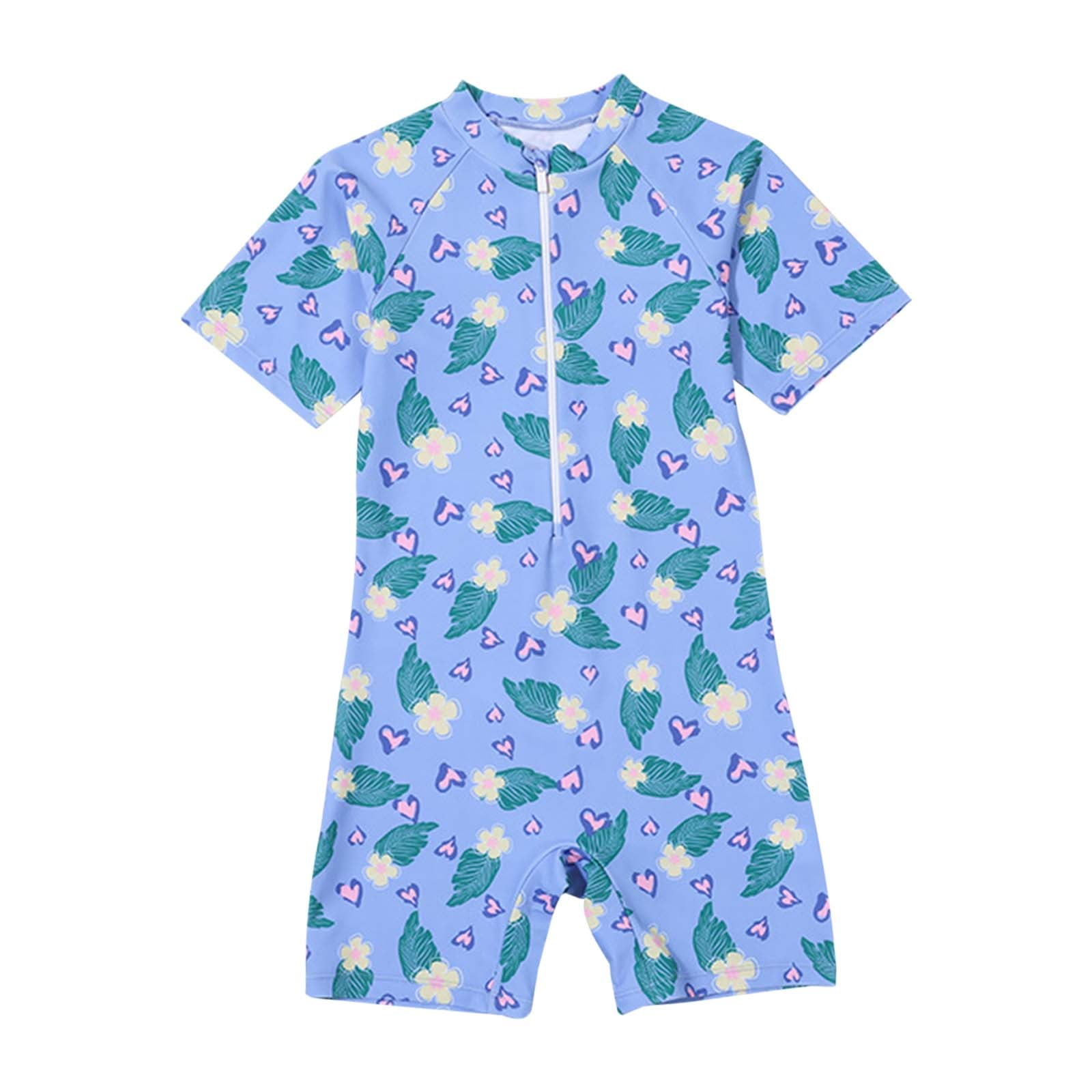 Tfken Toddler Teen Girls Swimwear High Neck Short Sleeve One-Pieces ...