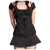 Tfken Women Tshirts For Summer Solid Color Square Neck Short Sleeve ...