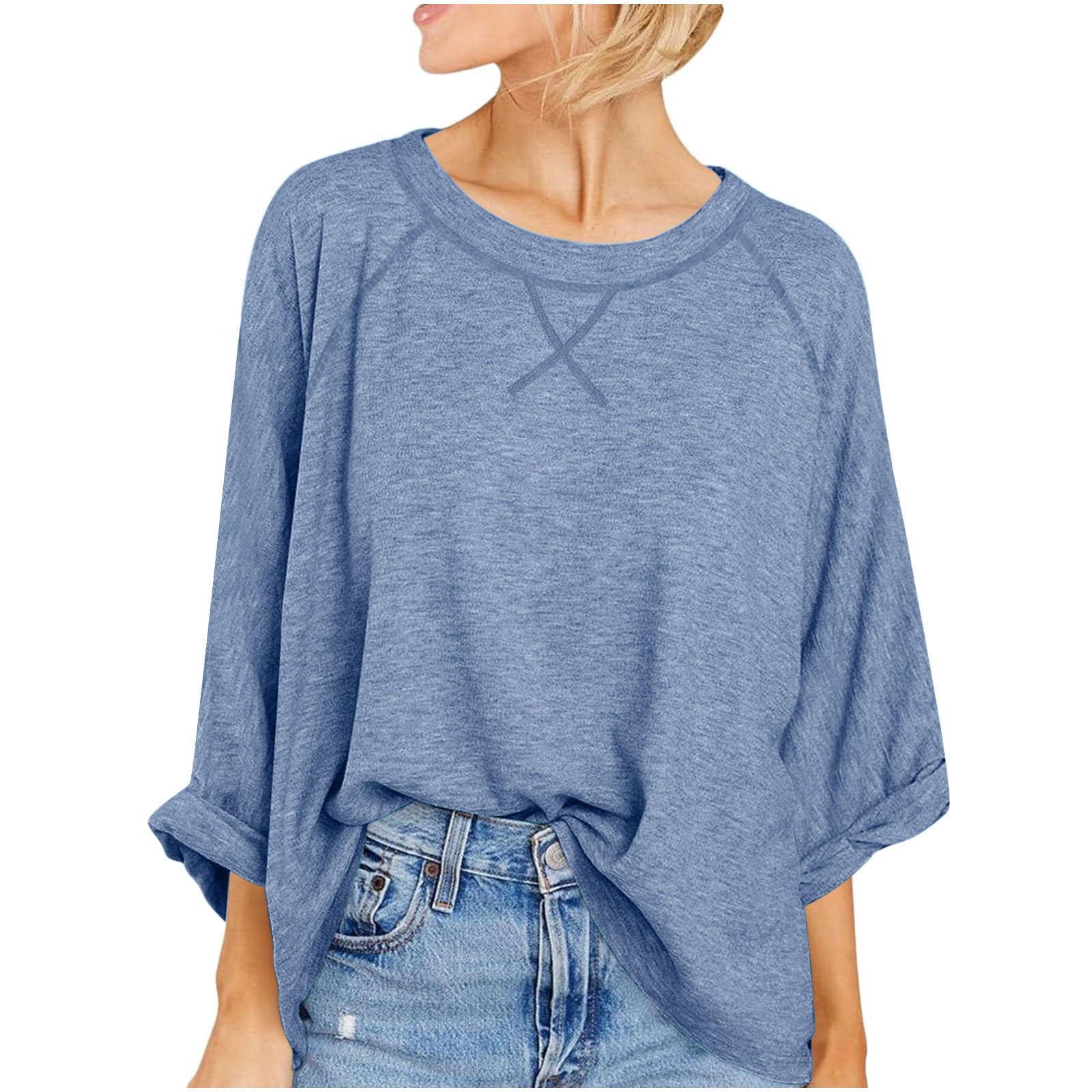 Tgbvmt Blouses For Ladies Trendy Zipper Womens Tops Loose Crew Neck T ...