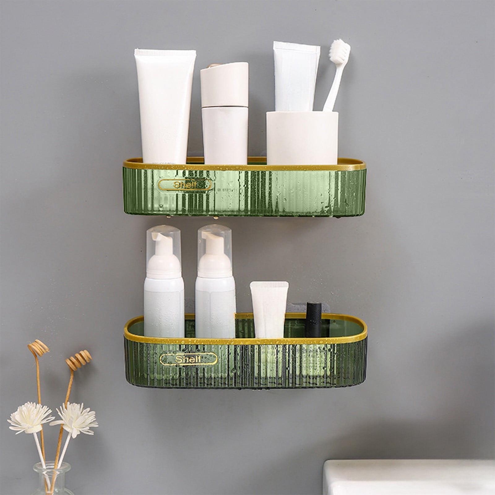 Tgbvmt Wall-Mounted Plastic Bathroom Shelf, Space-Saving Storage Rack ...