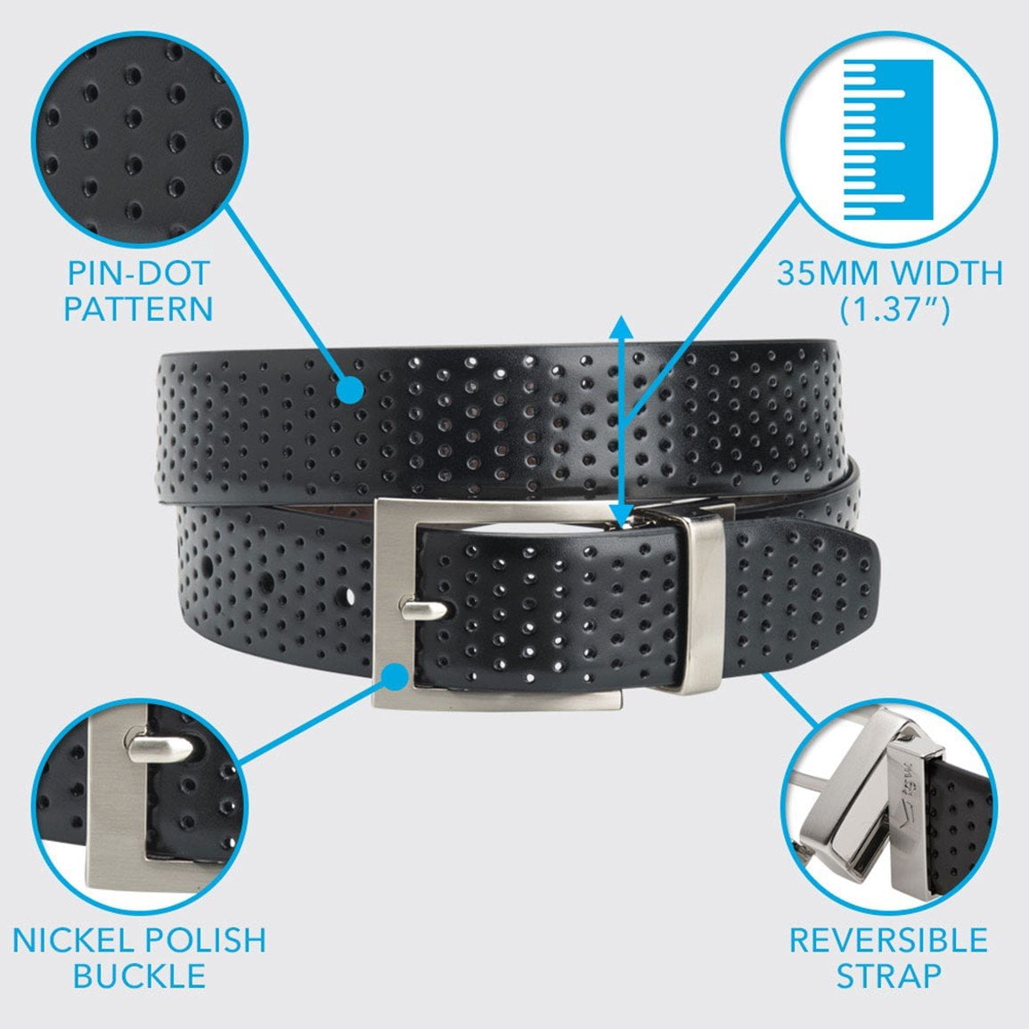 TGW Men's Players Perforated Reversible Belt for Golfing Black/Brown 40 ...