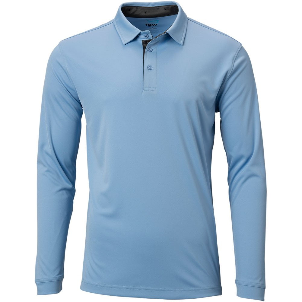 TGW Men's Solid Long Sleeve Golf Polo Shirt for Golfing Light Blue Xl ...