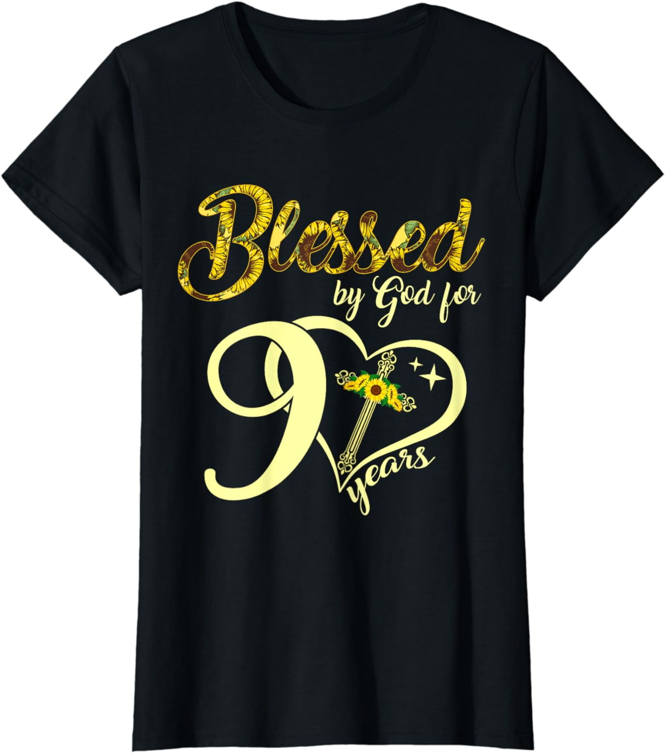 Th 90 Years Old Birthday Sunflower Christian Cross Costume T-Shirt ...
