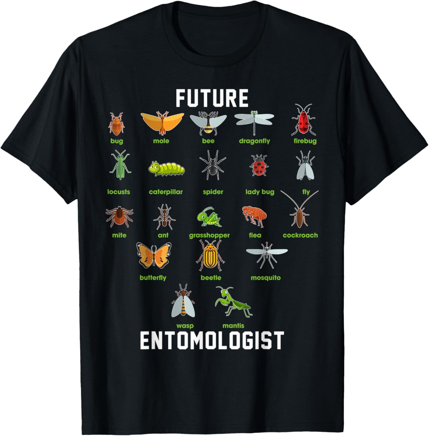 Th Future Entomologist Insect Chart Costume Types Of Bugs T-Shirt ...