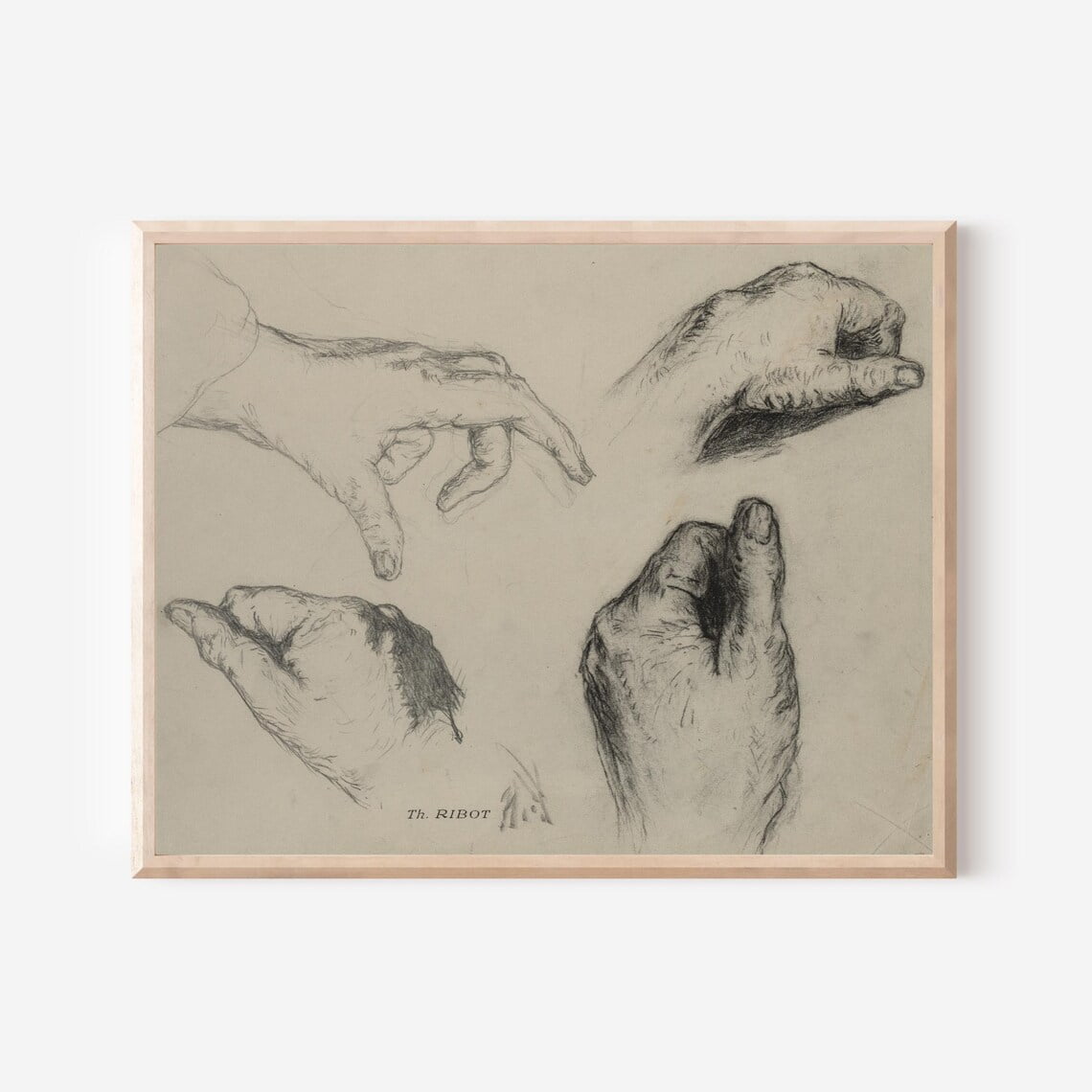 Théodule Ribot Hand Studies Poster Vintage Artist Sketch, 19Th Century ...