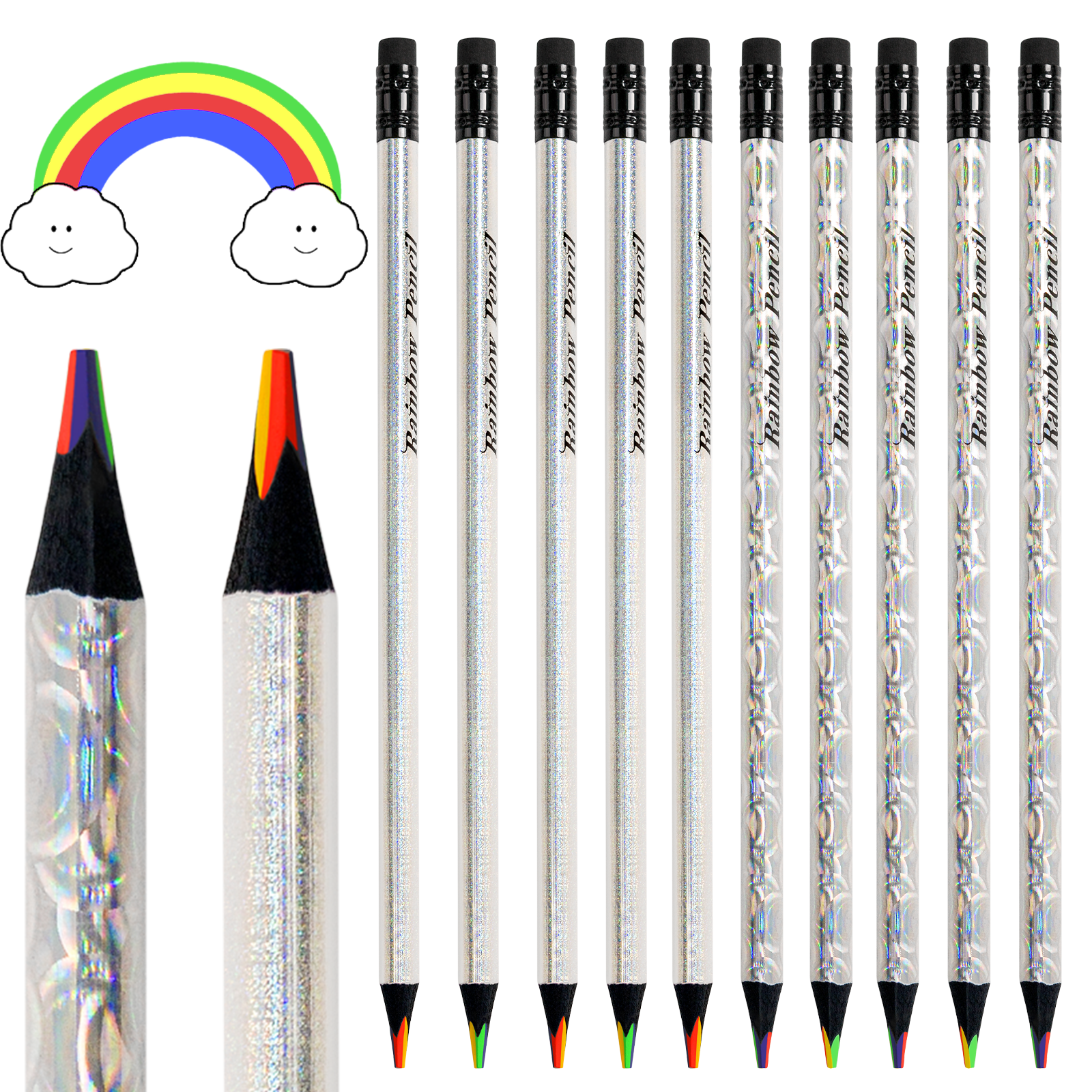 ThEast 10 Rainbow Colored Pencils, 4 Colors in 1 Rainbow Pencil for ...