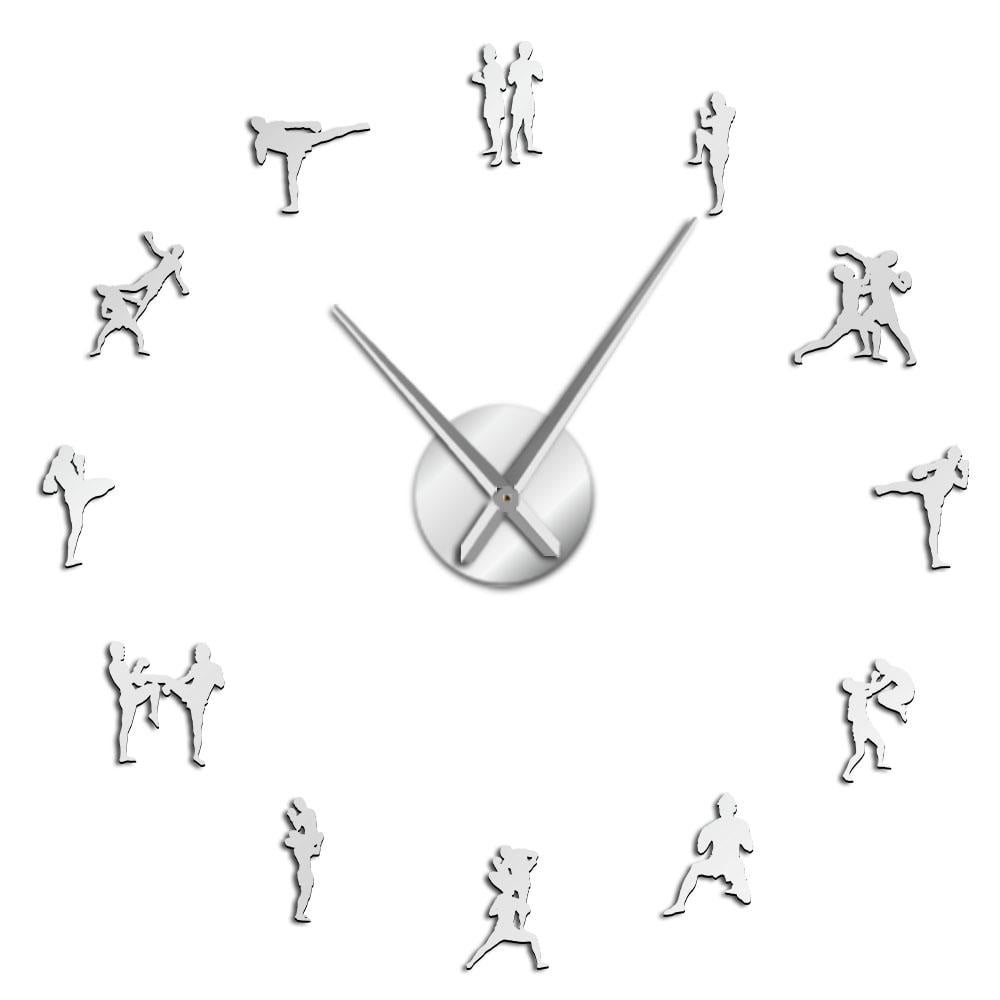 Thai Box Fighting Silhouettes Frameless Wall Clock Stickers, DIY Modern ...