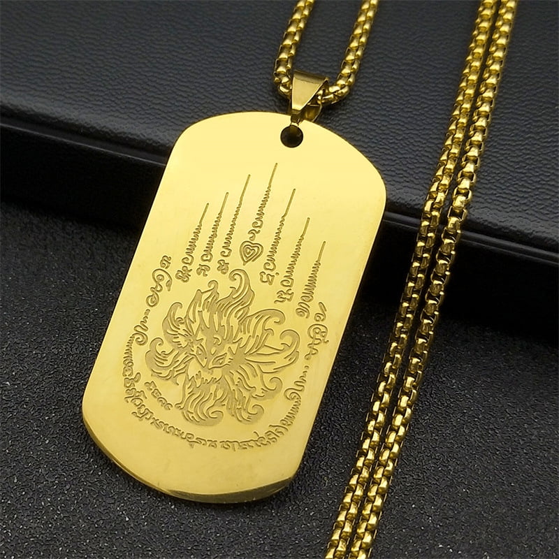 Thai Buddhist Scriptures Lotus Tag 14K Yellow Gold Pendant Necklace for ...