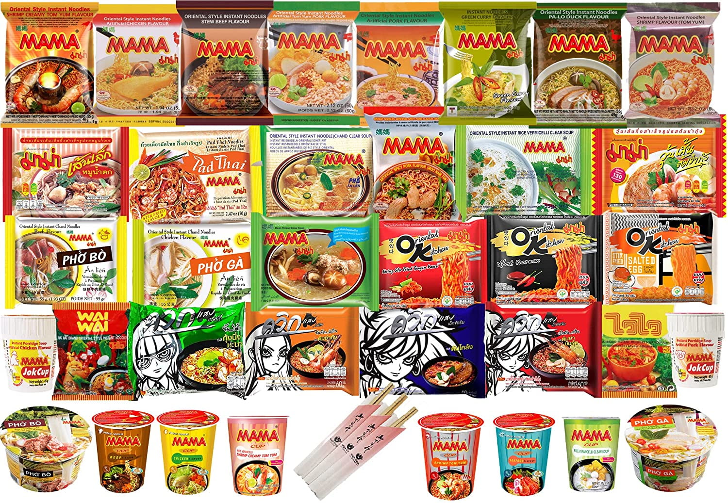Thai Ramen Noodles Variety Pack with Mama Soup and Wai Wai Quick ...