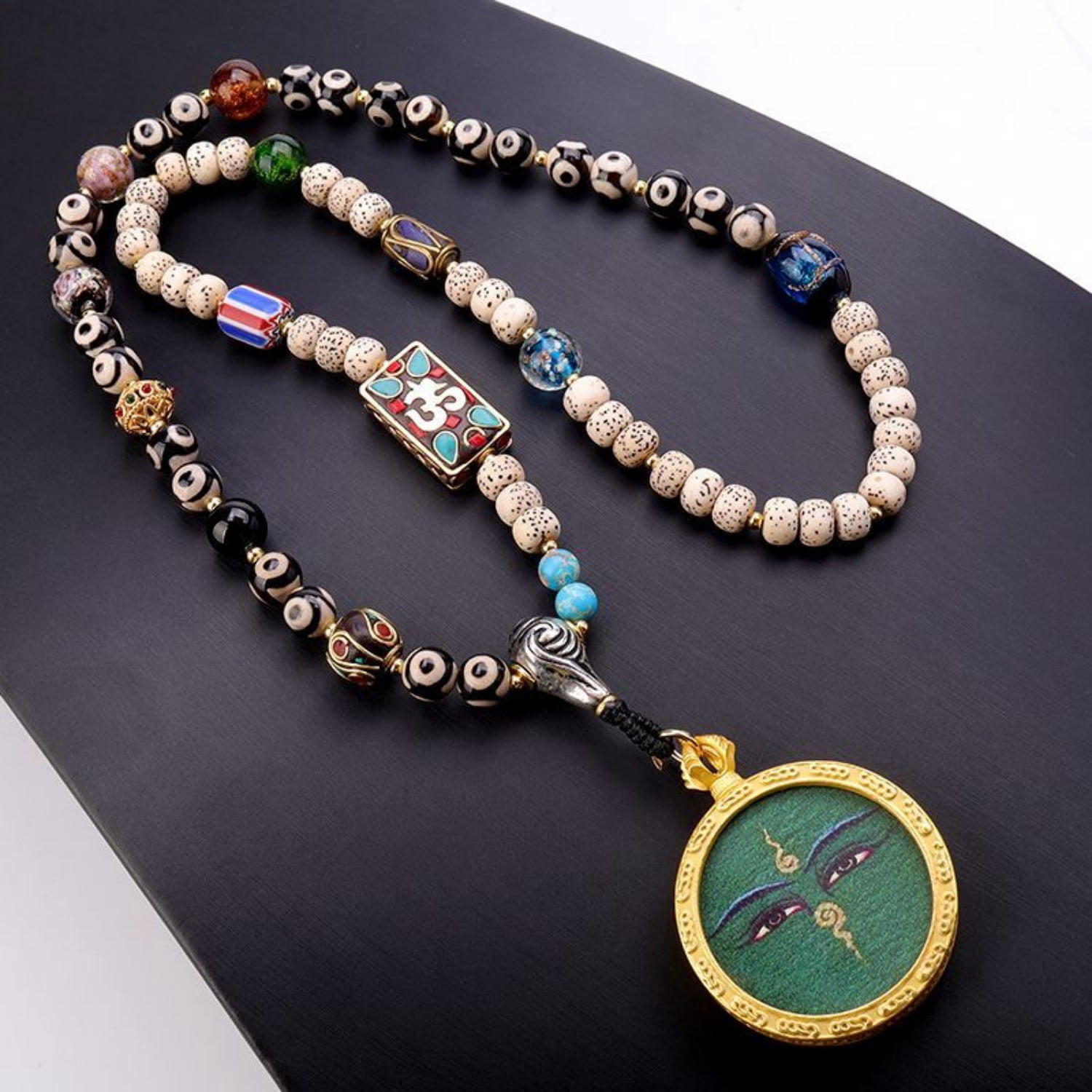 Thai Style Buddha Pendant Necklace Glazed Tibetan Thangka Rope Chain ...