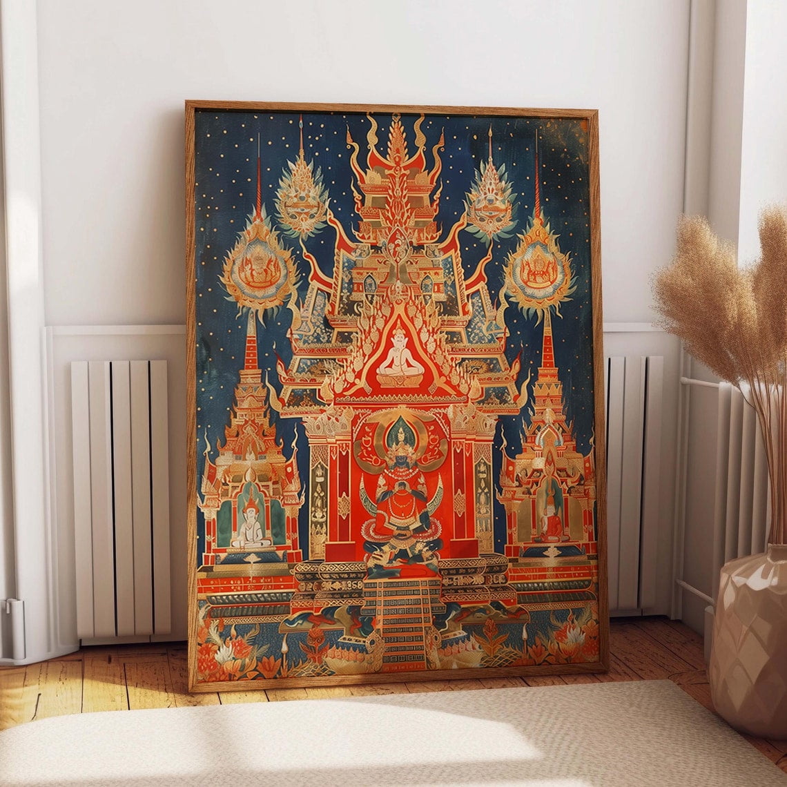 Thai Temple Artwork Poster - Traditional Buddhist Temple Art With Red ...