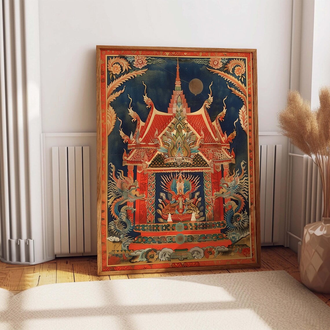Thai Traditional Temple Art Poster - Ornate Pagoda And Mythical ...