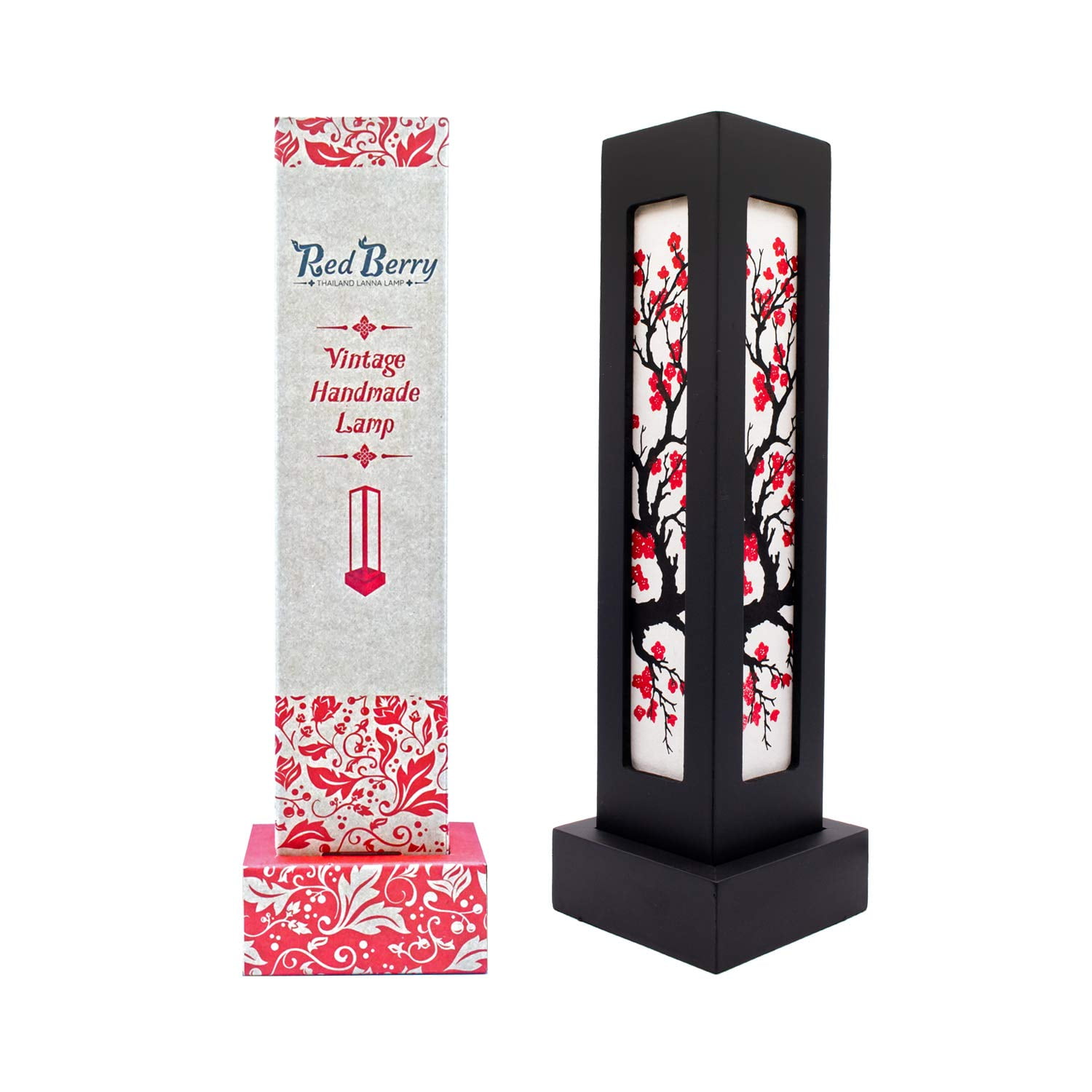 Thai Wood Lamp Handmade Oriental Japanese Red Sakura Cherry Blossom ...