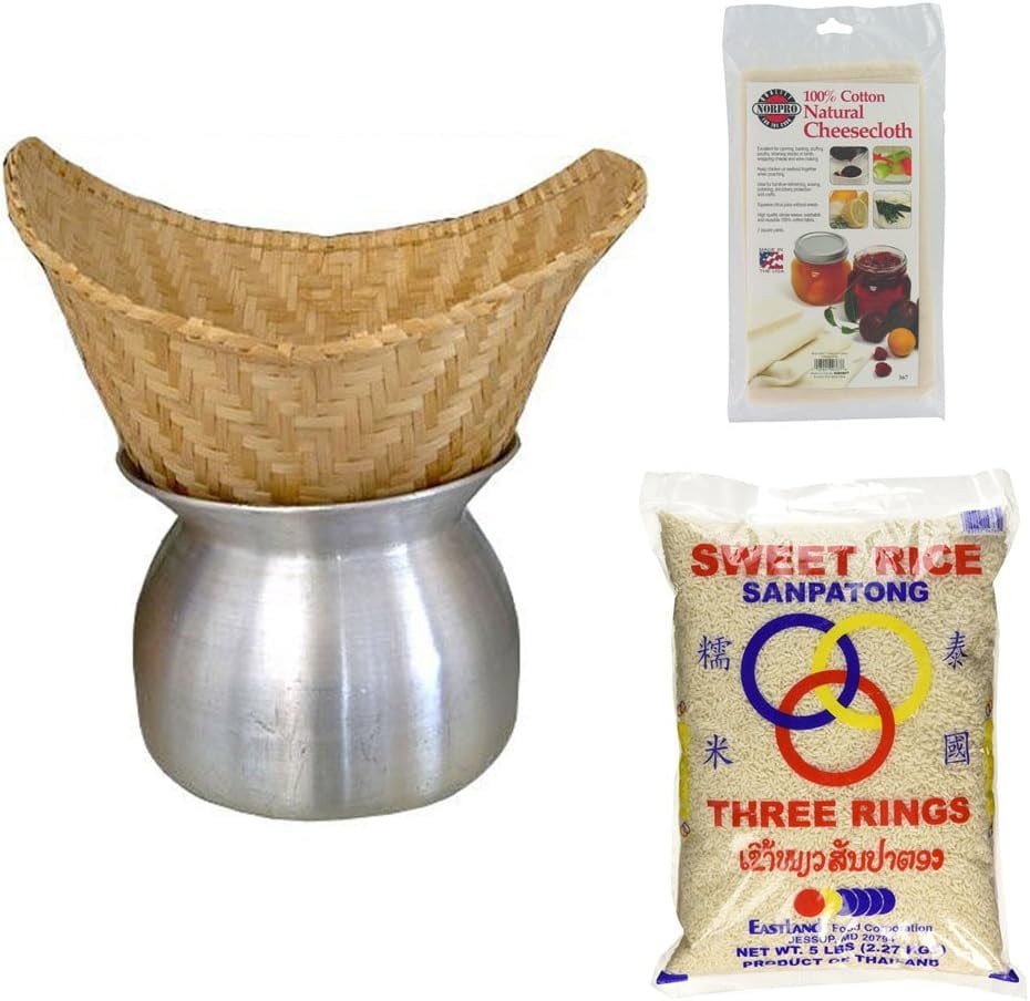 Thai lao Sticky Rice steamer pot and Basket cook kitchen Cookware tool ...
