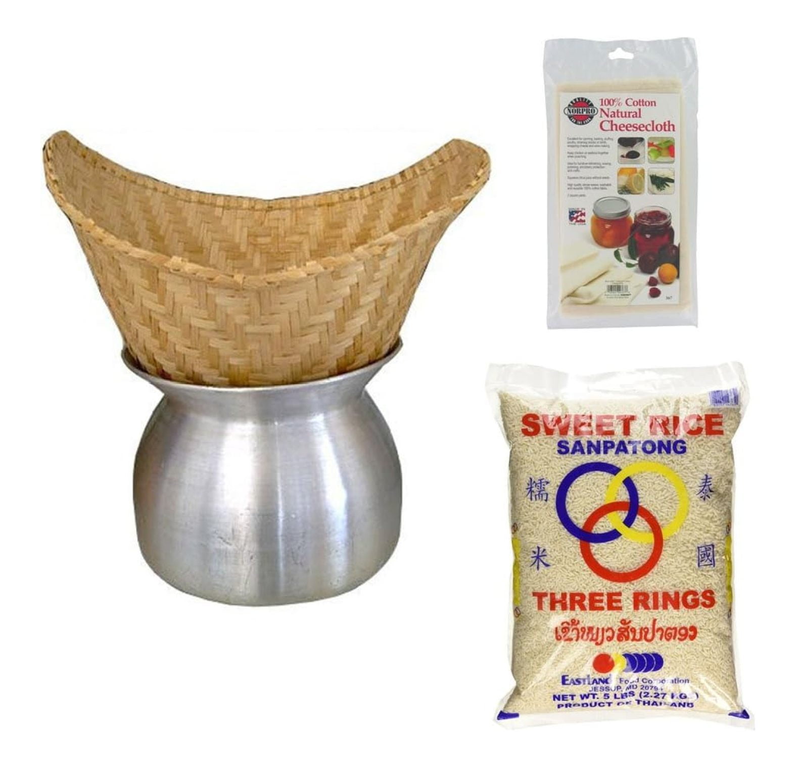 Thai lao Sticky Rice steamer pot and Basket cook kitchen Cookware tool ...