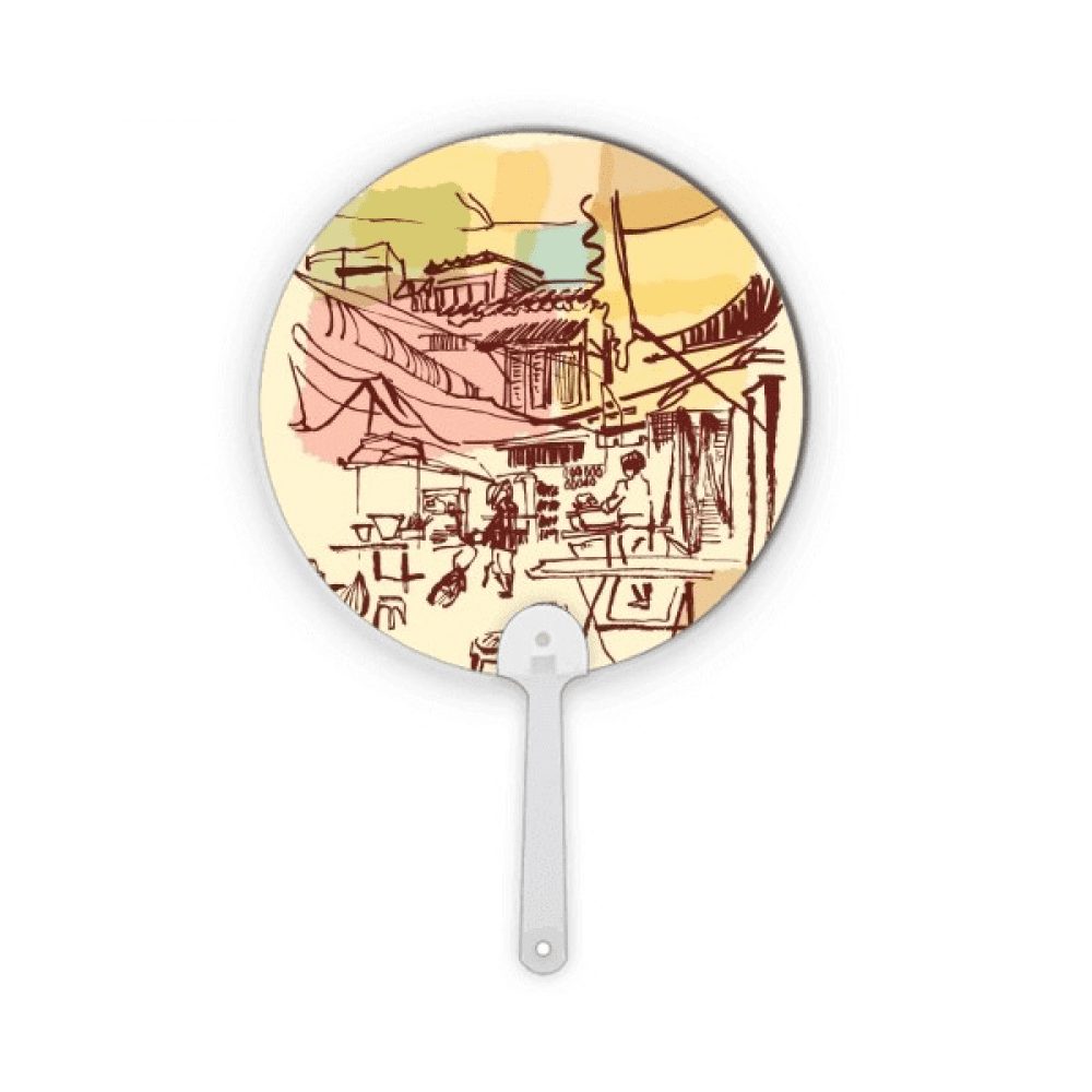 Thailand Brief Strokes Prosperous Village Plastic Round Handheld Fan ...