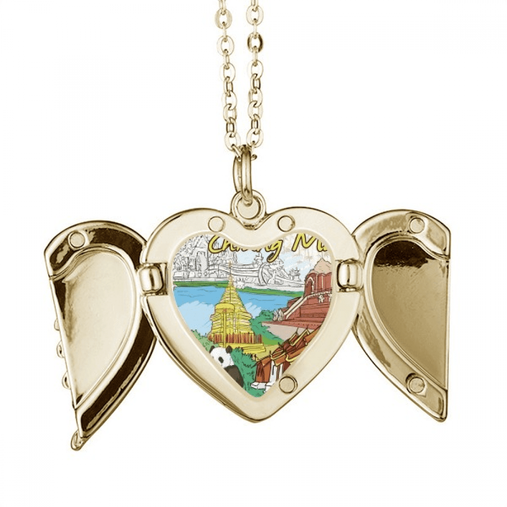 Thailand Chiang Mai Panda Temple Folded Wings Peach Heart Pendant Necklace - Walmart.com