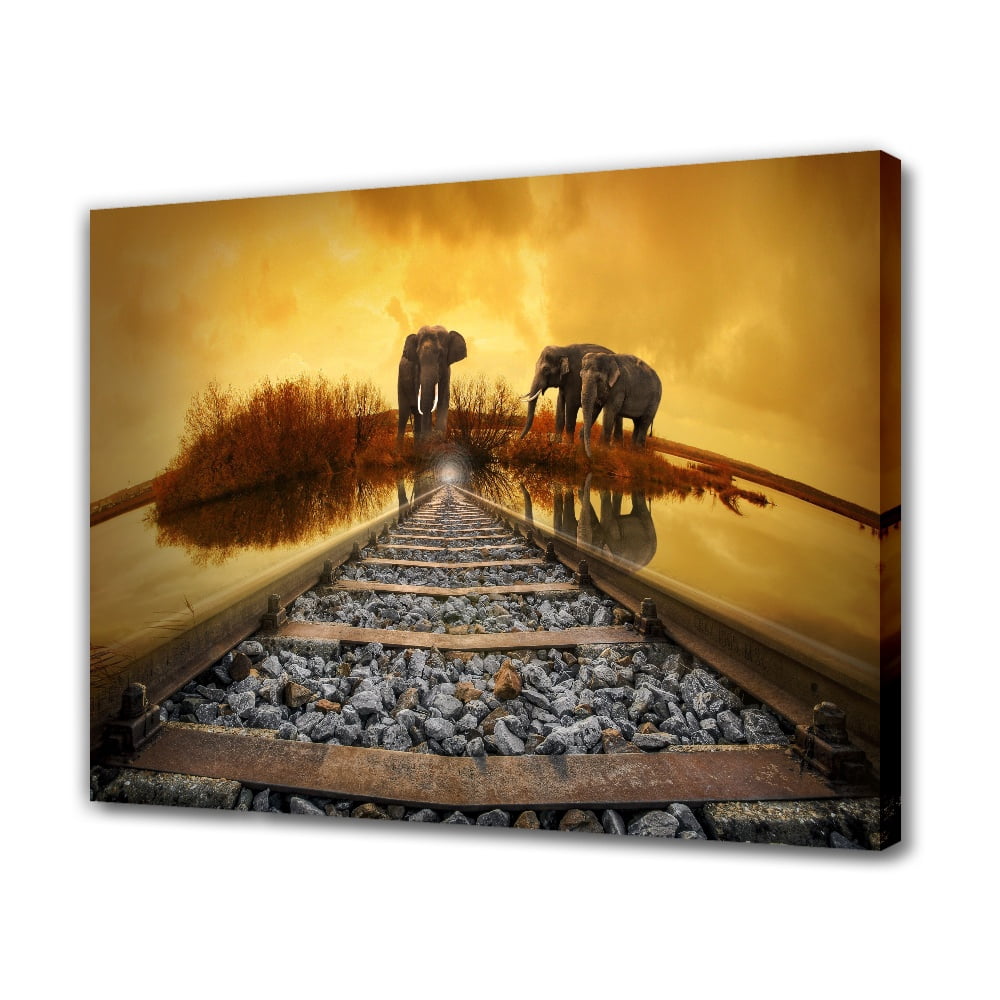 Thailand Elephant Sunset Canvas Poster Bedroom Decor Sports Landscape ...