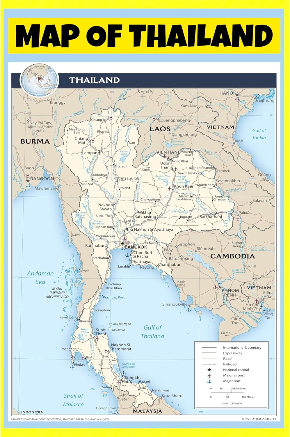 Thailand Map Poster - Laminated Wall Map - 18x24 - Ideal for Classrooms ...
