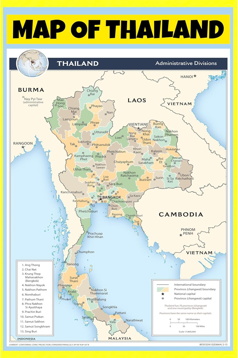 Thailand Map Poster - Laminated Wall Map - 20x30 - Ideal for Classrooms and Homes – Features ...