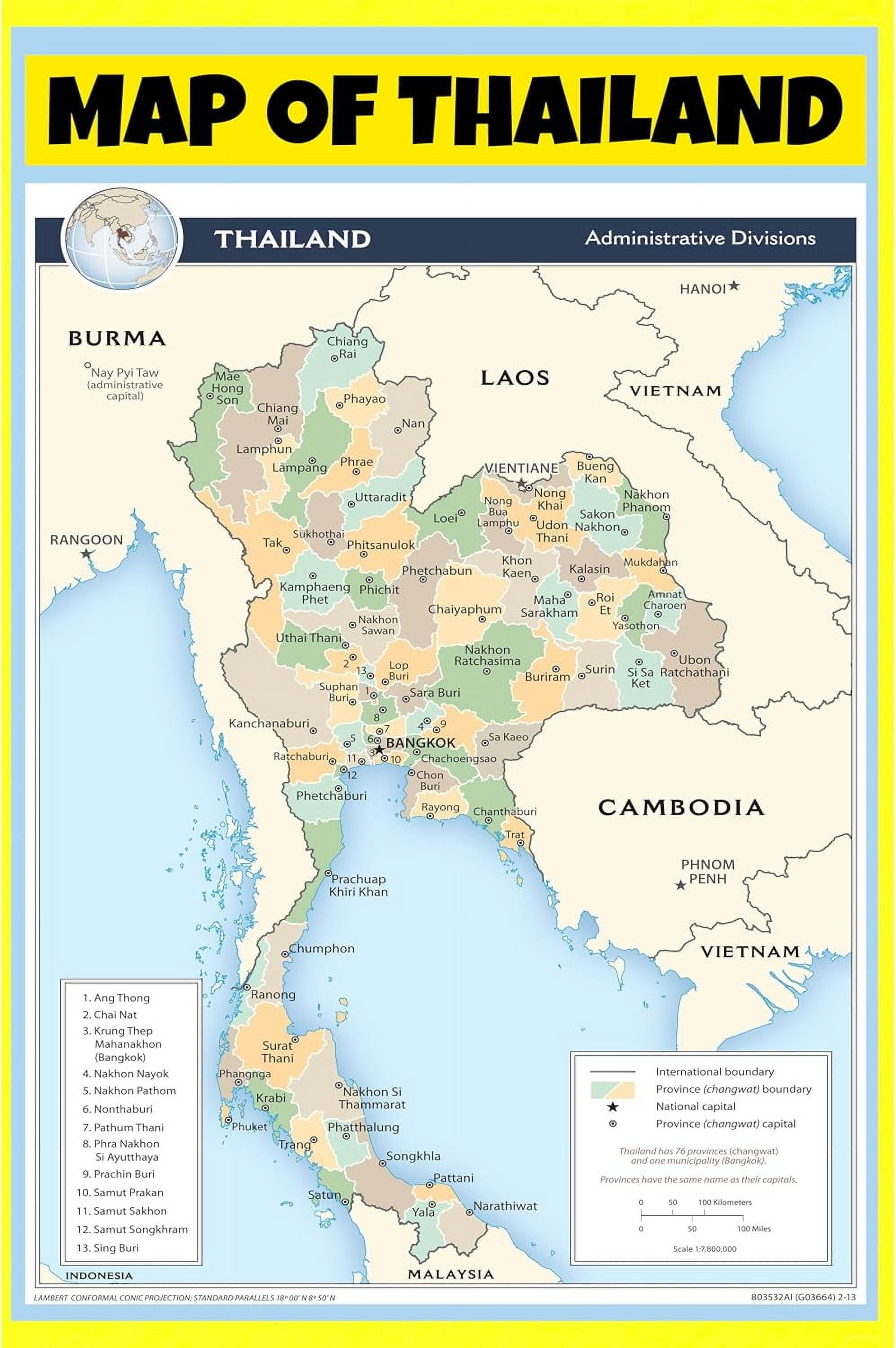 Thailand Map Poster - Laminated Wall Map - 36x60 - Ideal for Classrooms ...
