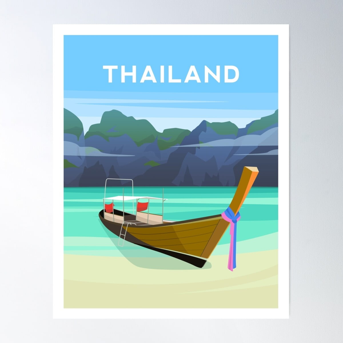 Thailand - Phi Phi Island Fishing Boat Poster Wall Art, Modern Wall ...