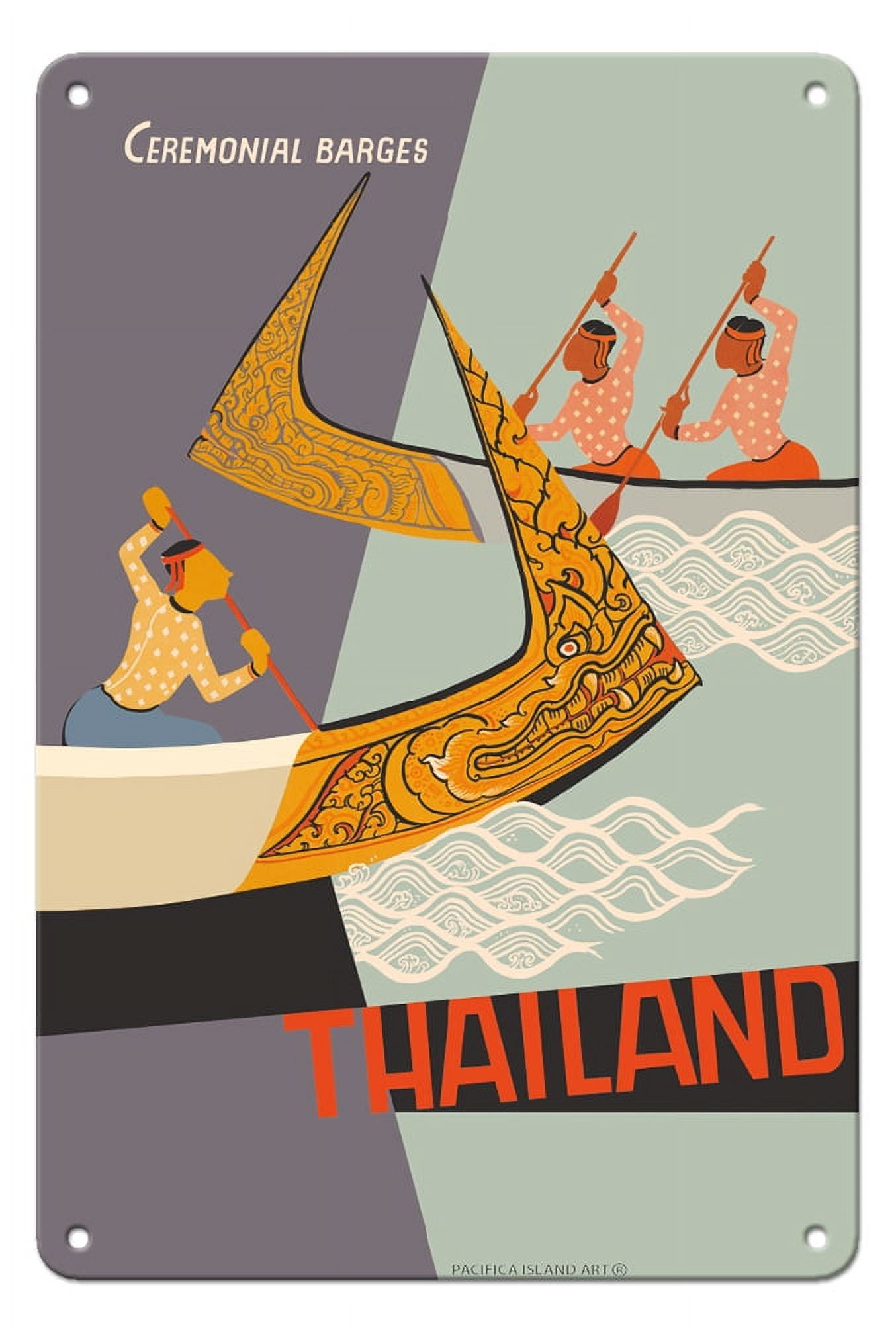 Thailand - Royal Ceremonial Barges - Vintage Travel Poster c.1960s - 8 ...