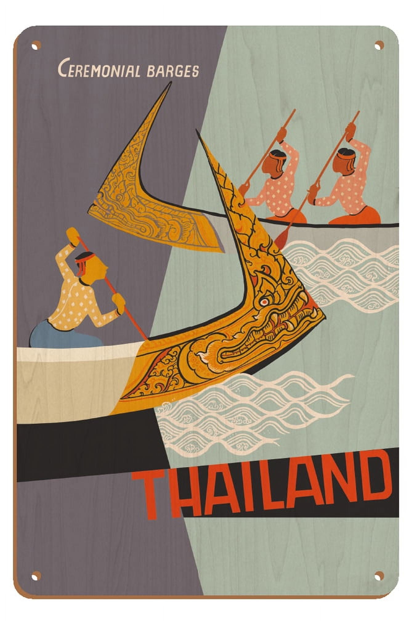 Thailand - Royal Ceremonial Barges - Vintage Travel Poster c.1960s - 8 ...