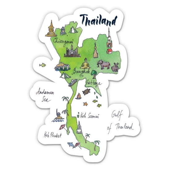 Thailand Travel Map - 3" Vinyl Sticker - For Car Laptop Water Bottle ...