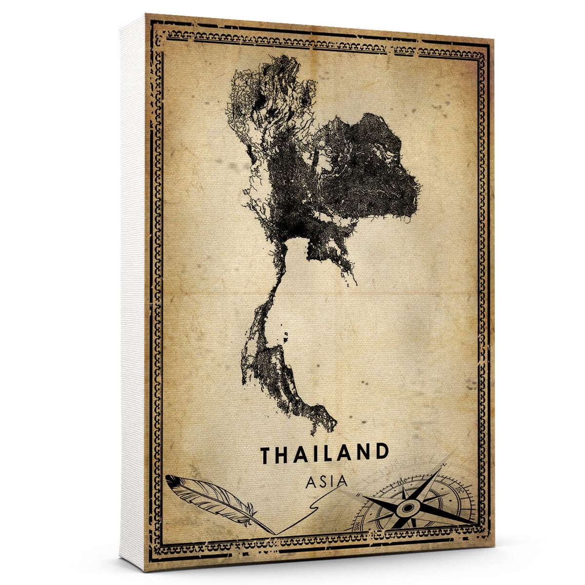 Thailand Vintage Map Prints Canvas, Thailand country road Map Art ...