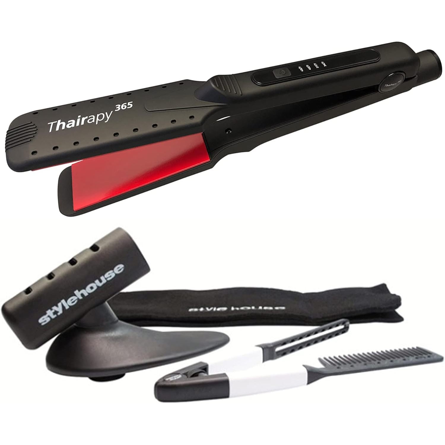 Thairapy 365 Wet or Dry Salon Quality Flat Iron Set 1.5 inch Extra Wide ...