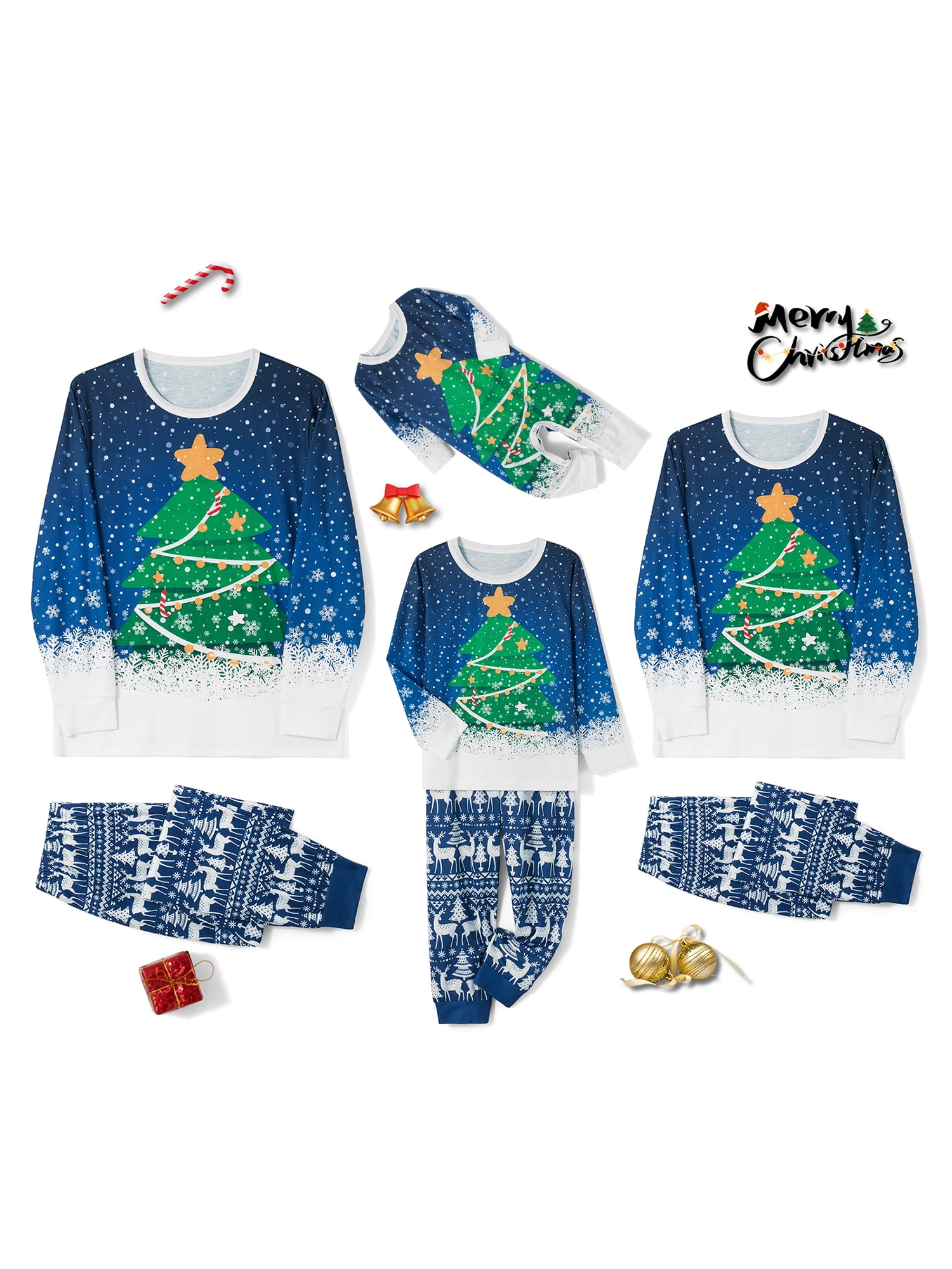 Thaisu Christmas Family Pajamas Matching Set Christmas Tree Print Top ...