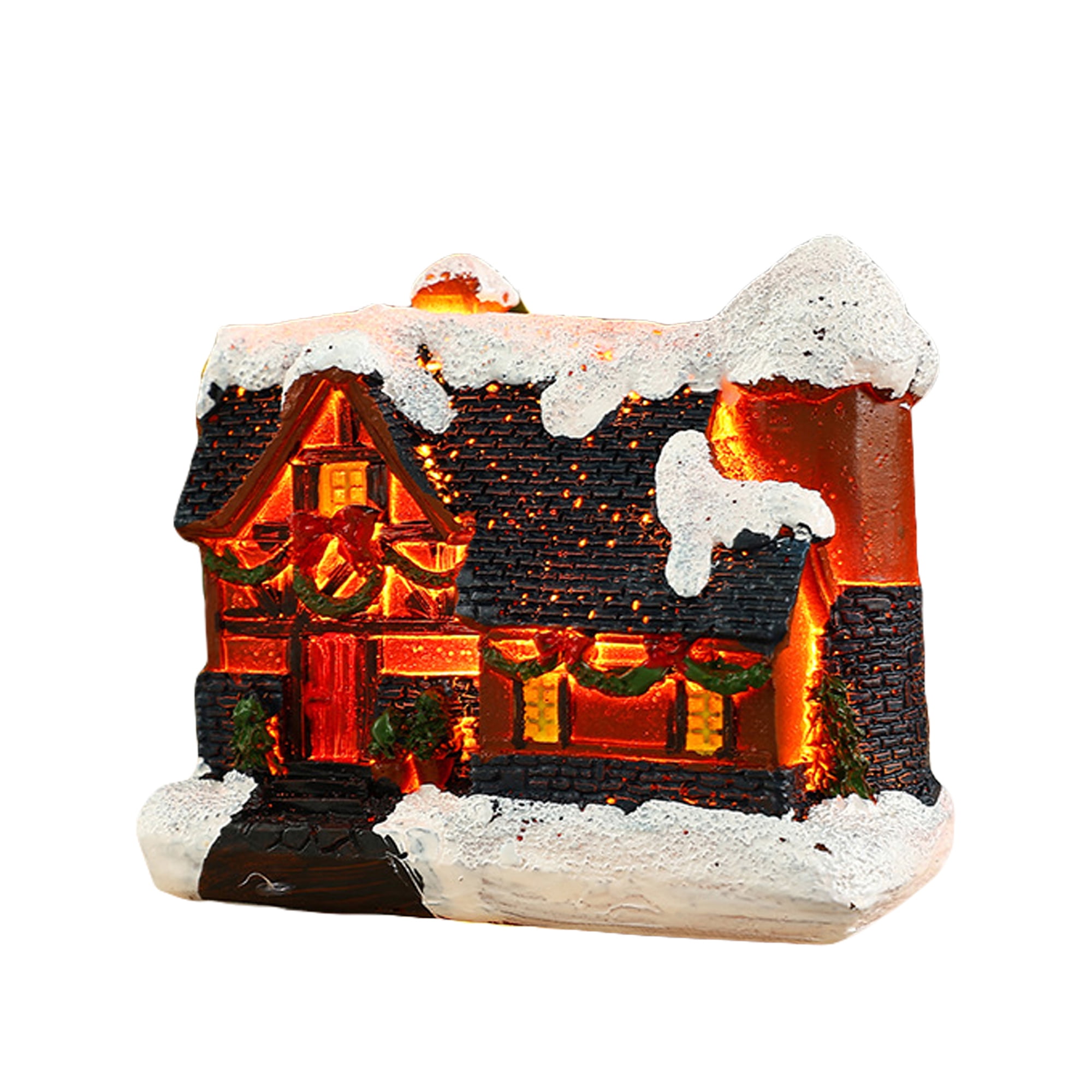 Thaisu Christmas Village Houses Cute LED Light Up Snow House Scene ...