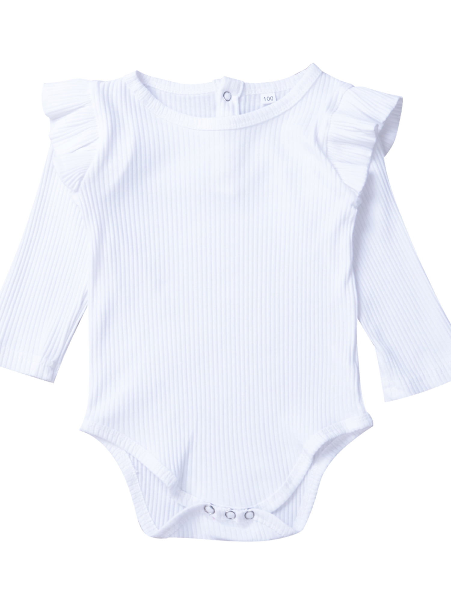 Thaisu Infant Newborn Baby Boy Girl Long Sleeve Romper Cotton Ruffled Solid Color Bodysuit ...