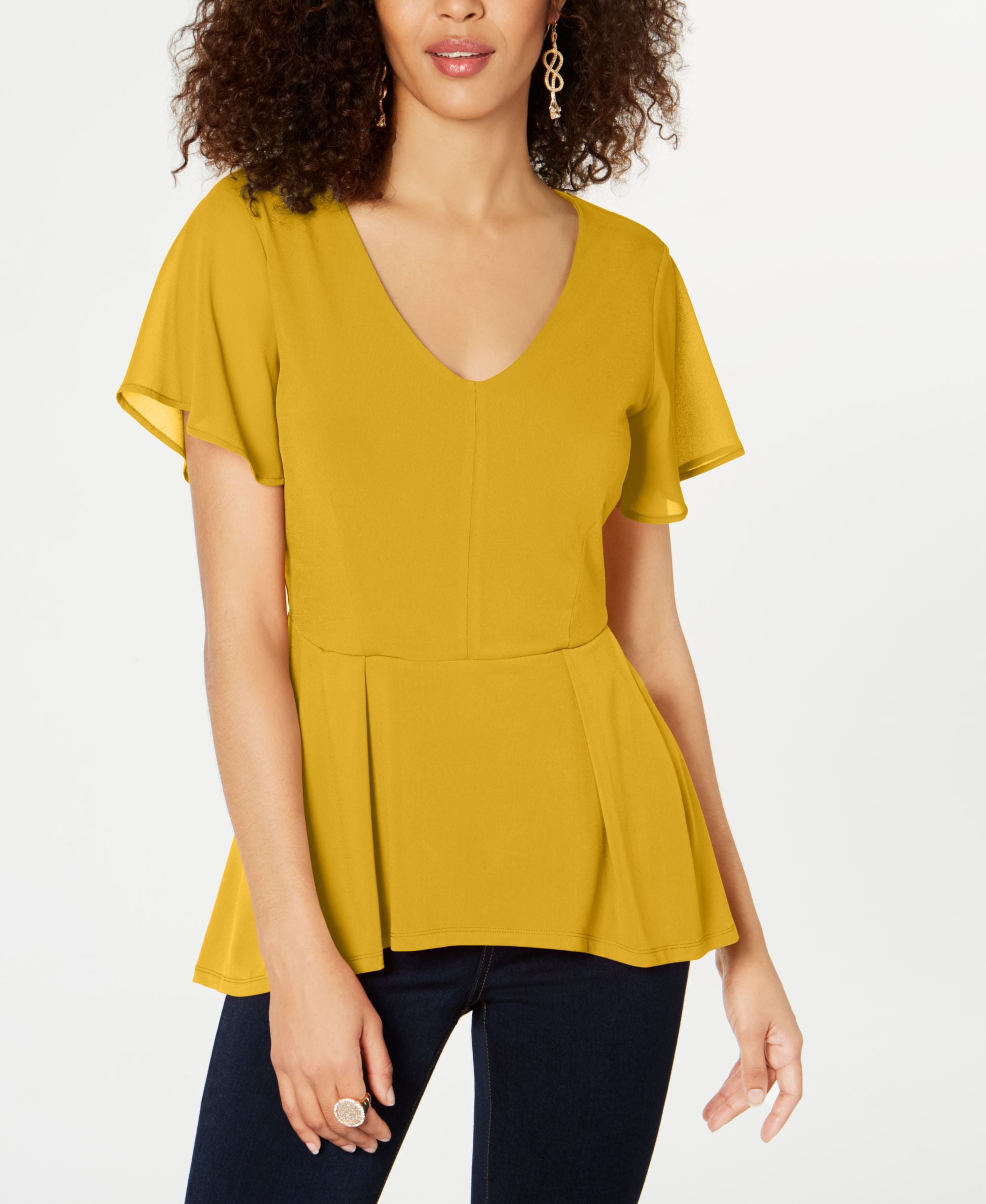 Thalia Sodi Chiffon Peplum Hem Top Yellow L - Walmart.com