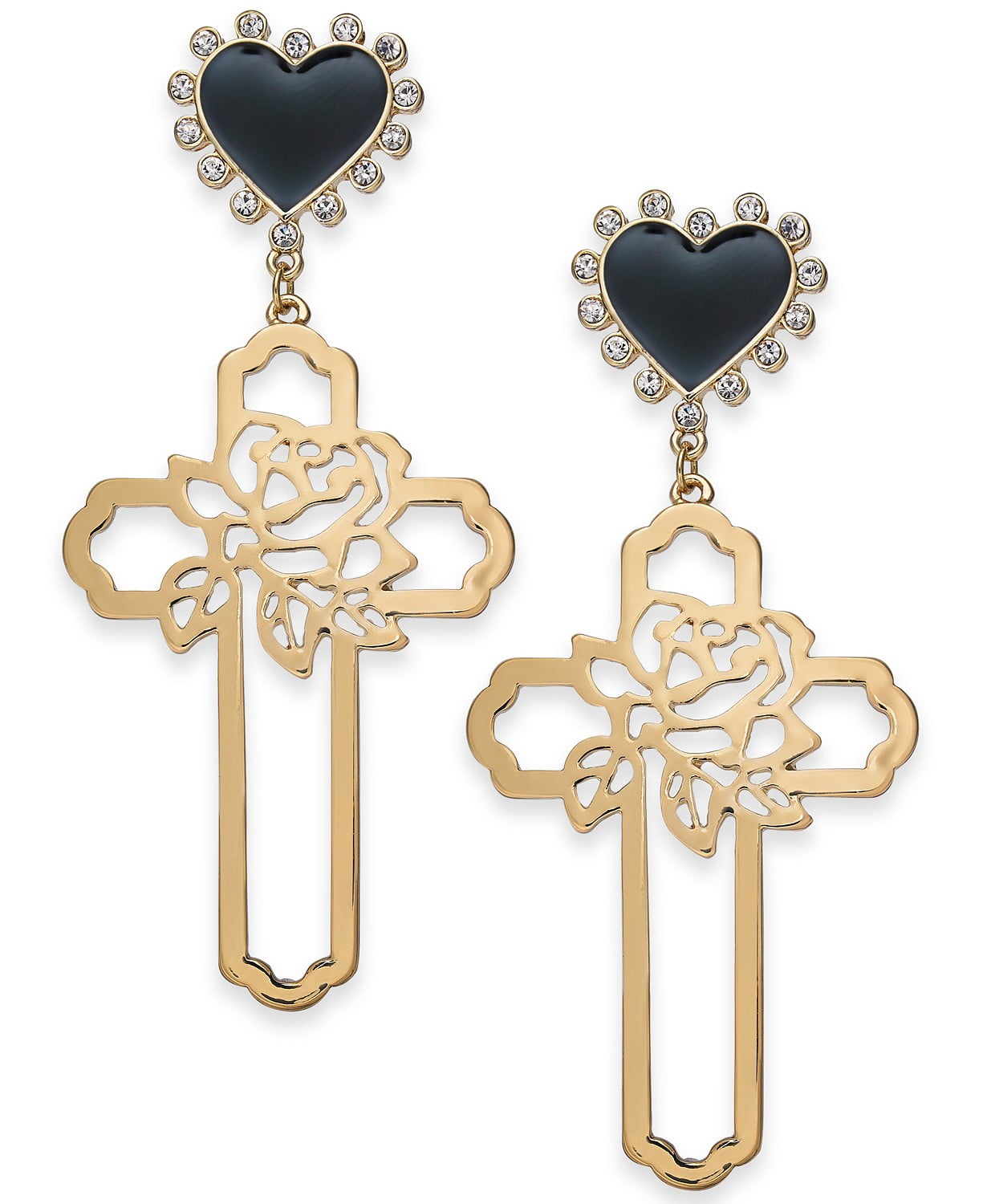 Thalia Sodi Gold-Tone Rose-Cross & Heart Stud Drop Earrings, Black ...