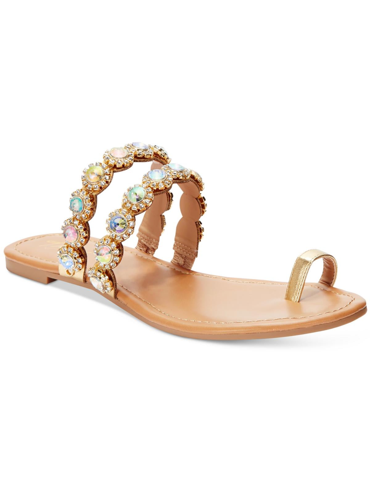Thalia Sodi Womens Joya Faux Leather Rhinestone Thong Sandals - Walmart.com