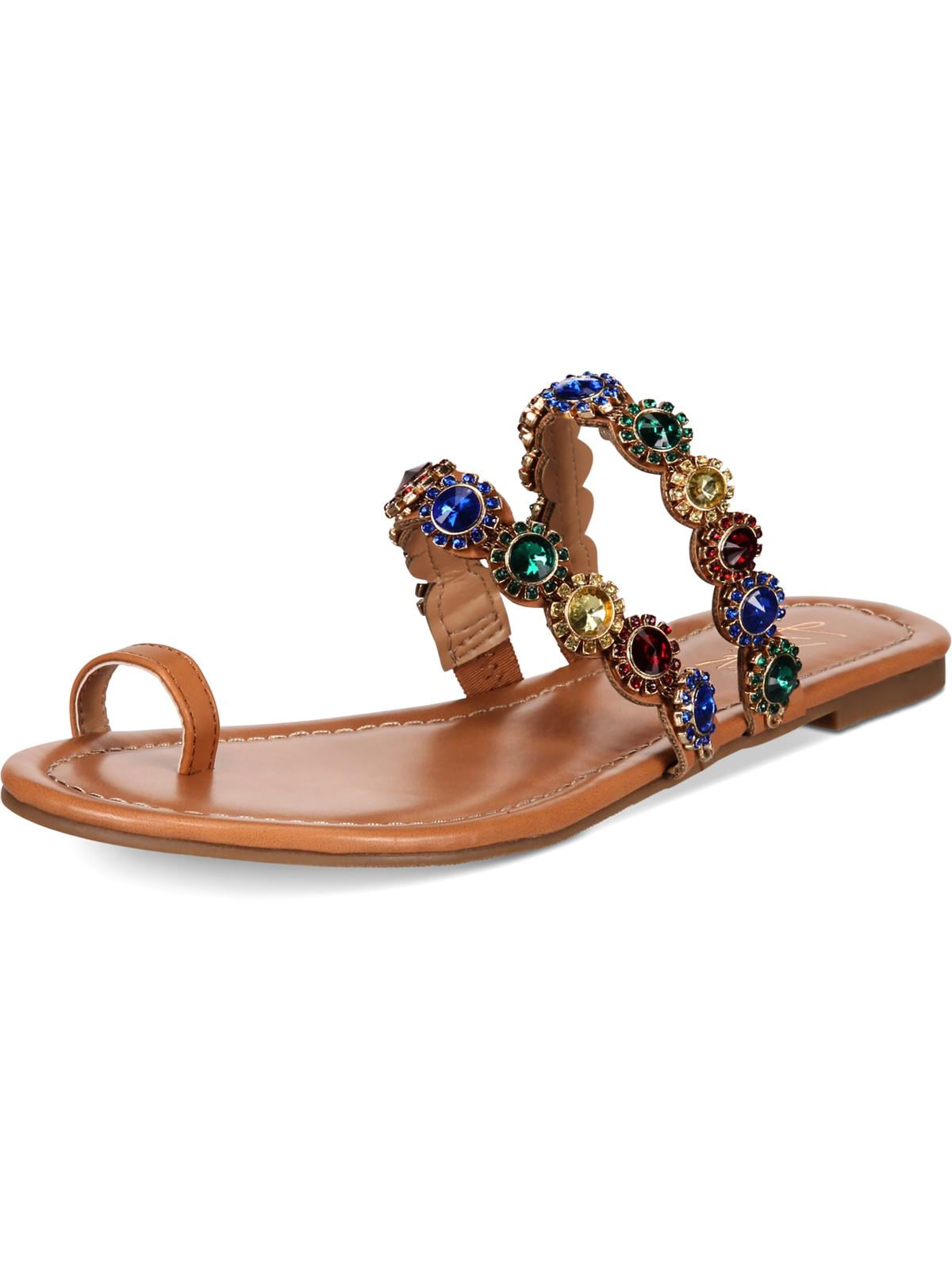 Thalia Sodi Womens Joya Faux Leather Rhinestone Thong Sandals - Walmart.com